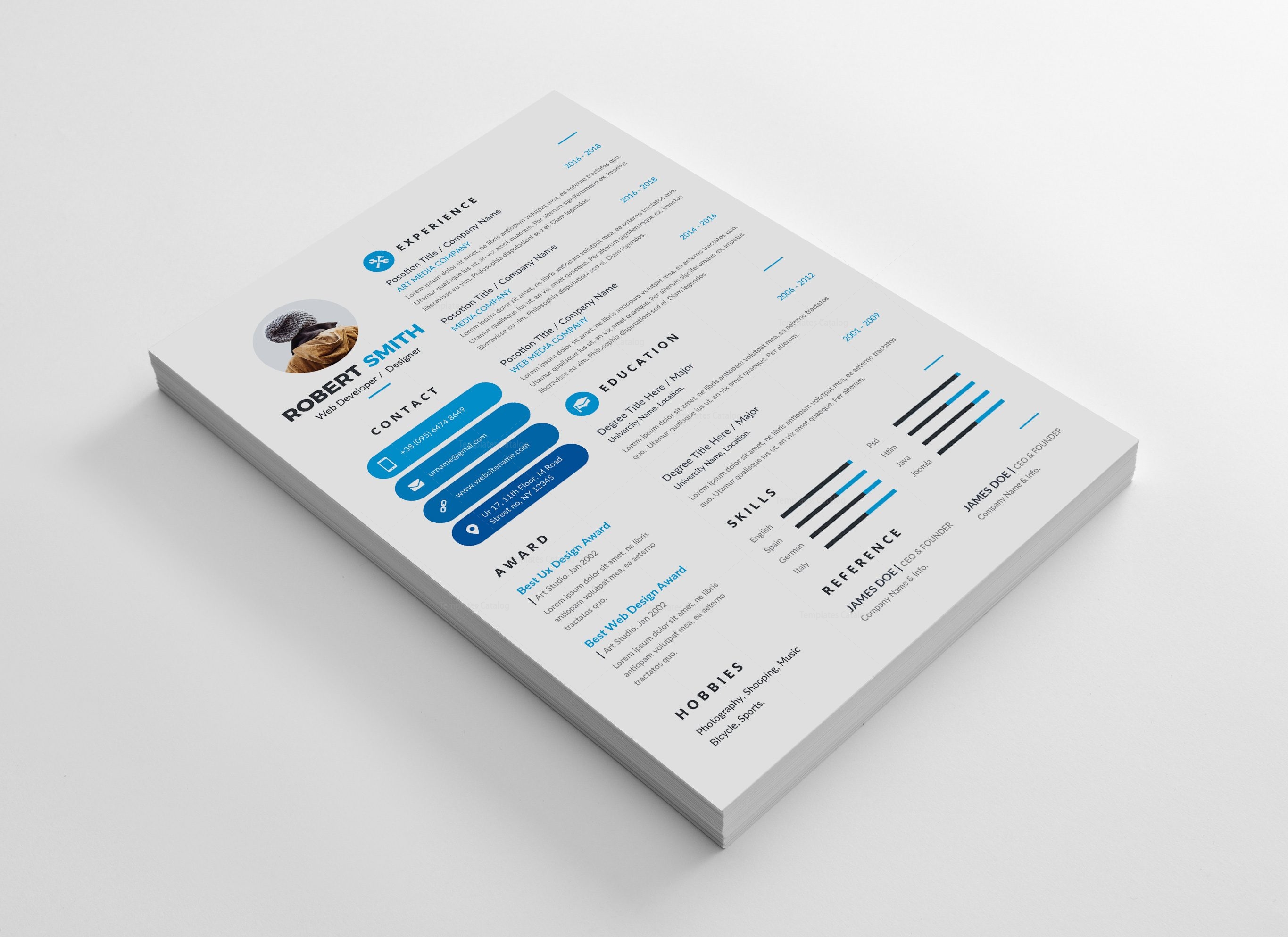 Clean Modern Resume Design Template - Graphic Templates