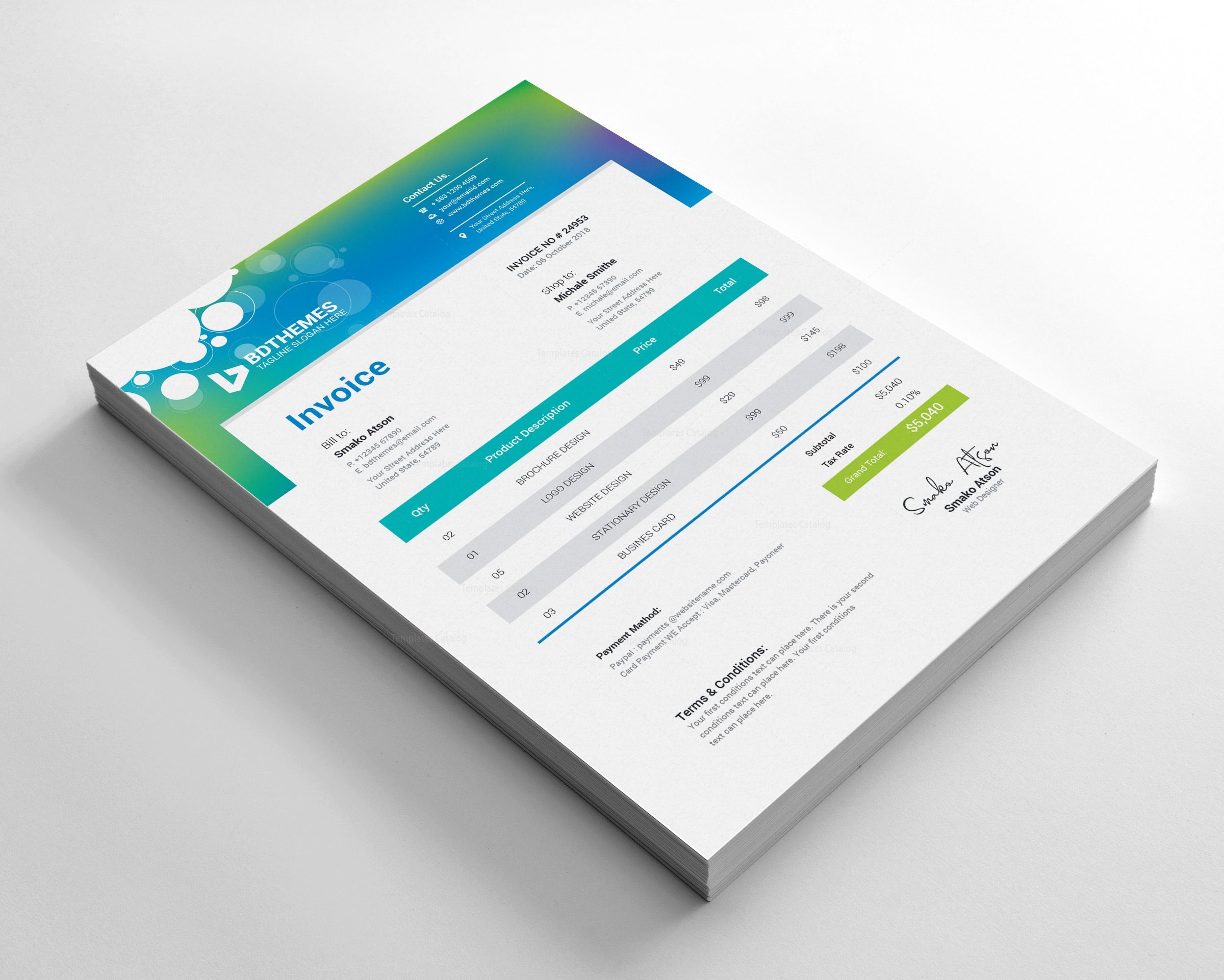 Commercial Invoice Design Template - Graphic Templates