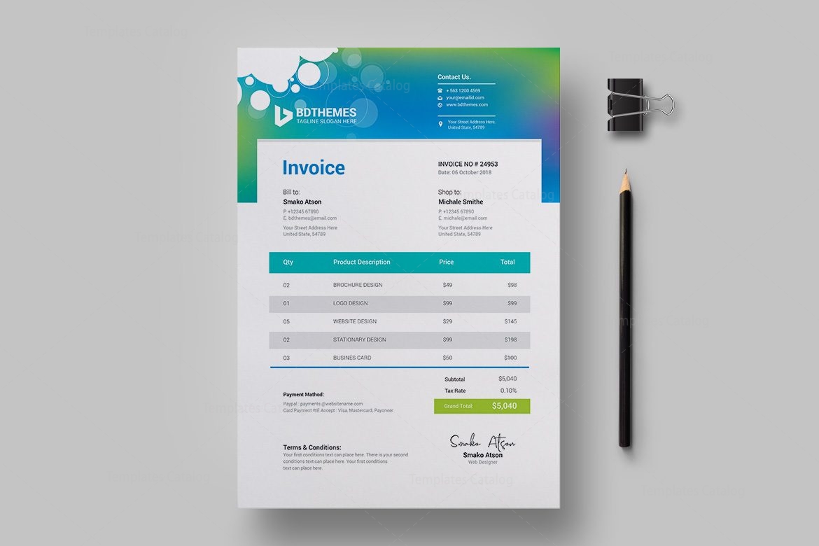 Commercial Invoice Design Template - Graphic Templates