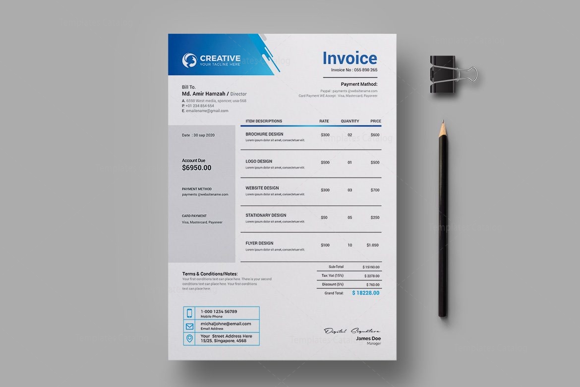 Creative Professional Invoice Design Template - Graphic Templates