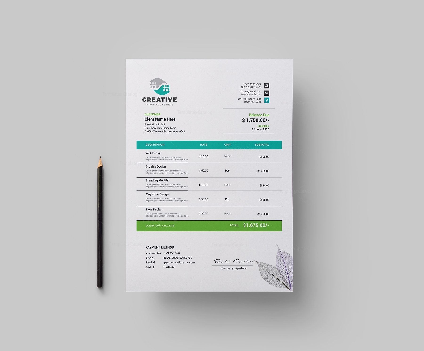 Modern Creative Invoice Design Template - Graphic Templates