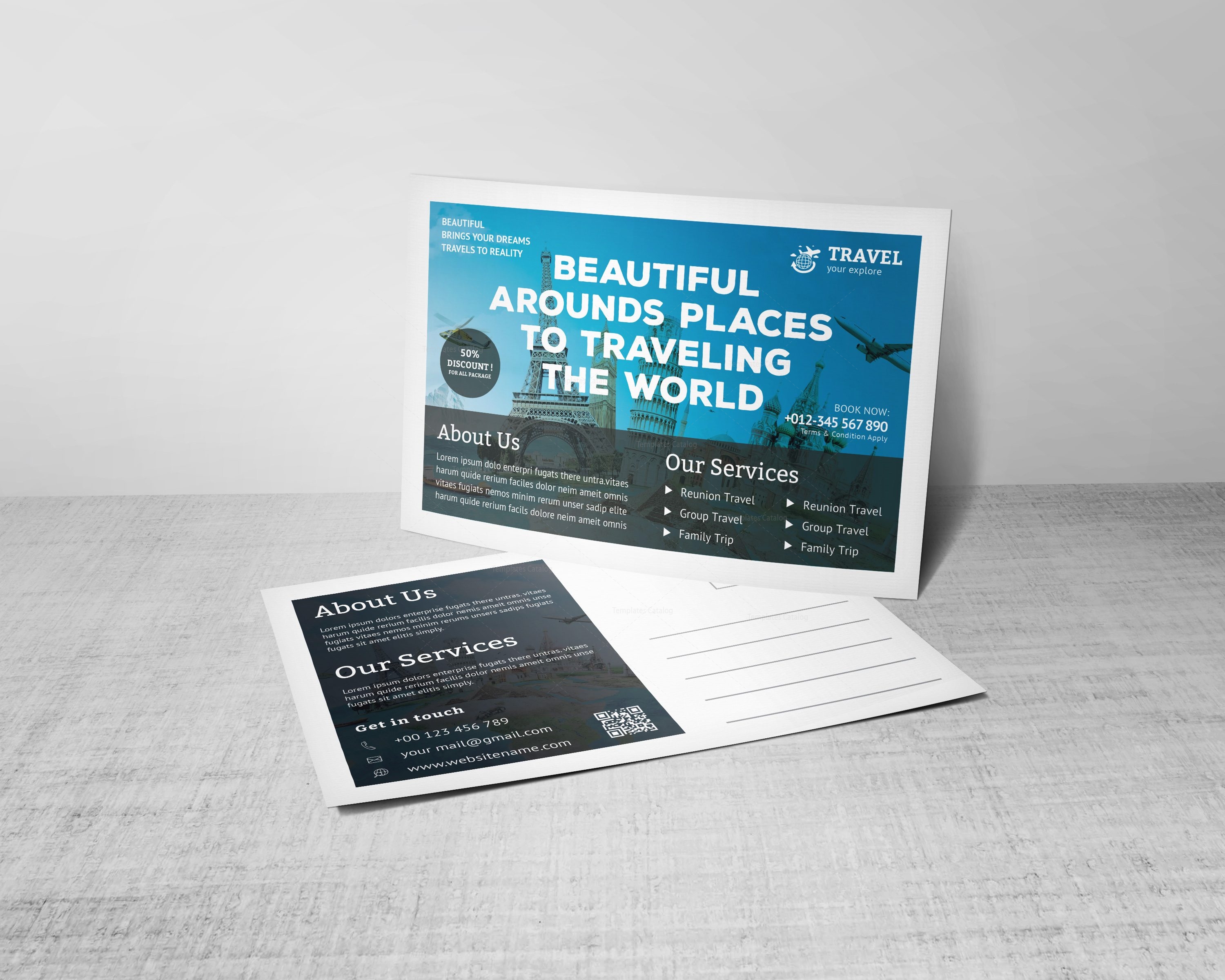Modern Travel Postcard Design Template - Graphic Templates
