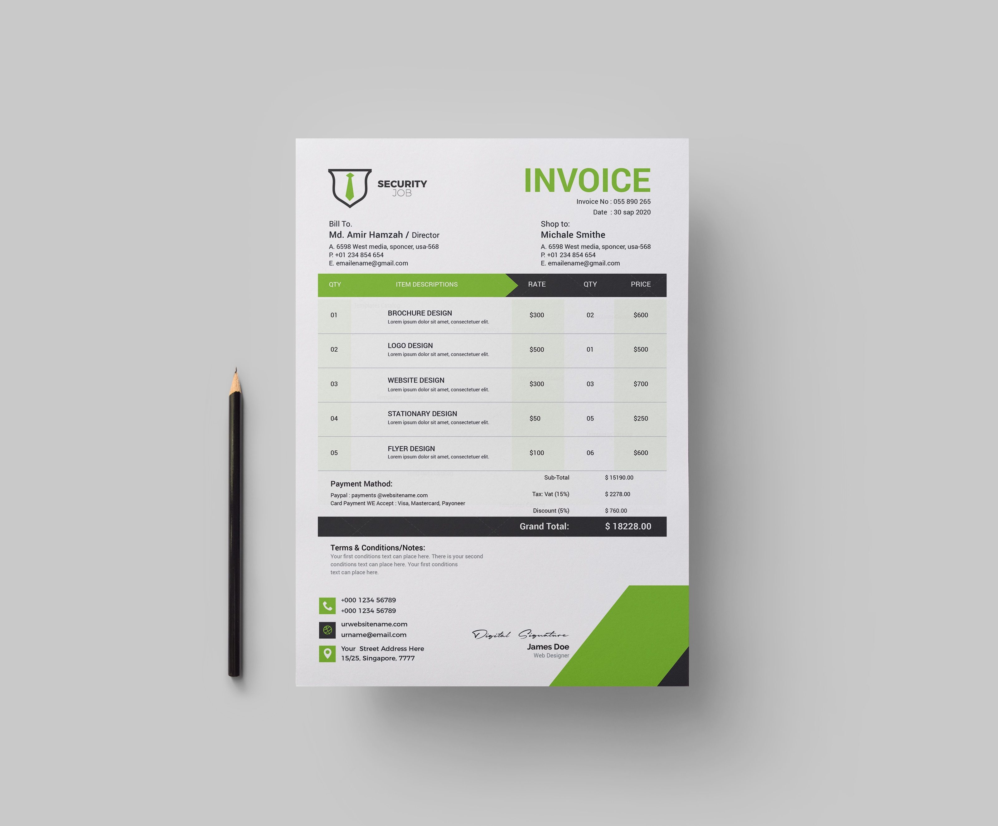 Security Job Professional Corporate Invoice Template - Graphic Templates