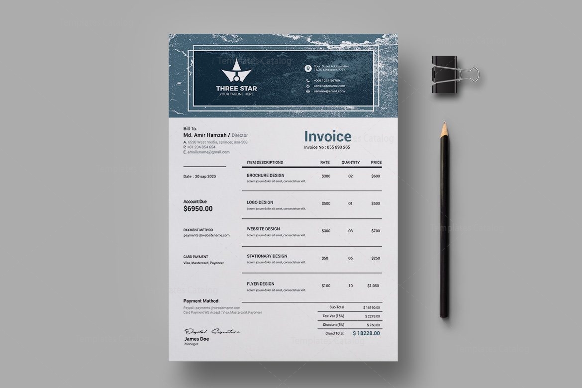 Three Star Professional Invoice Design Template - Graphic Templates