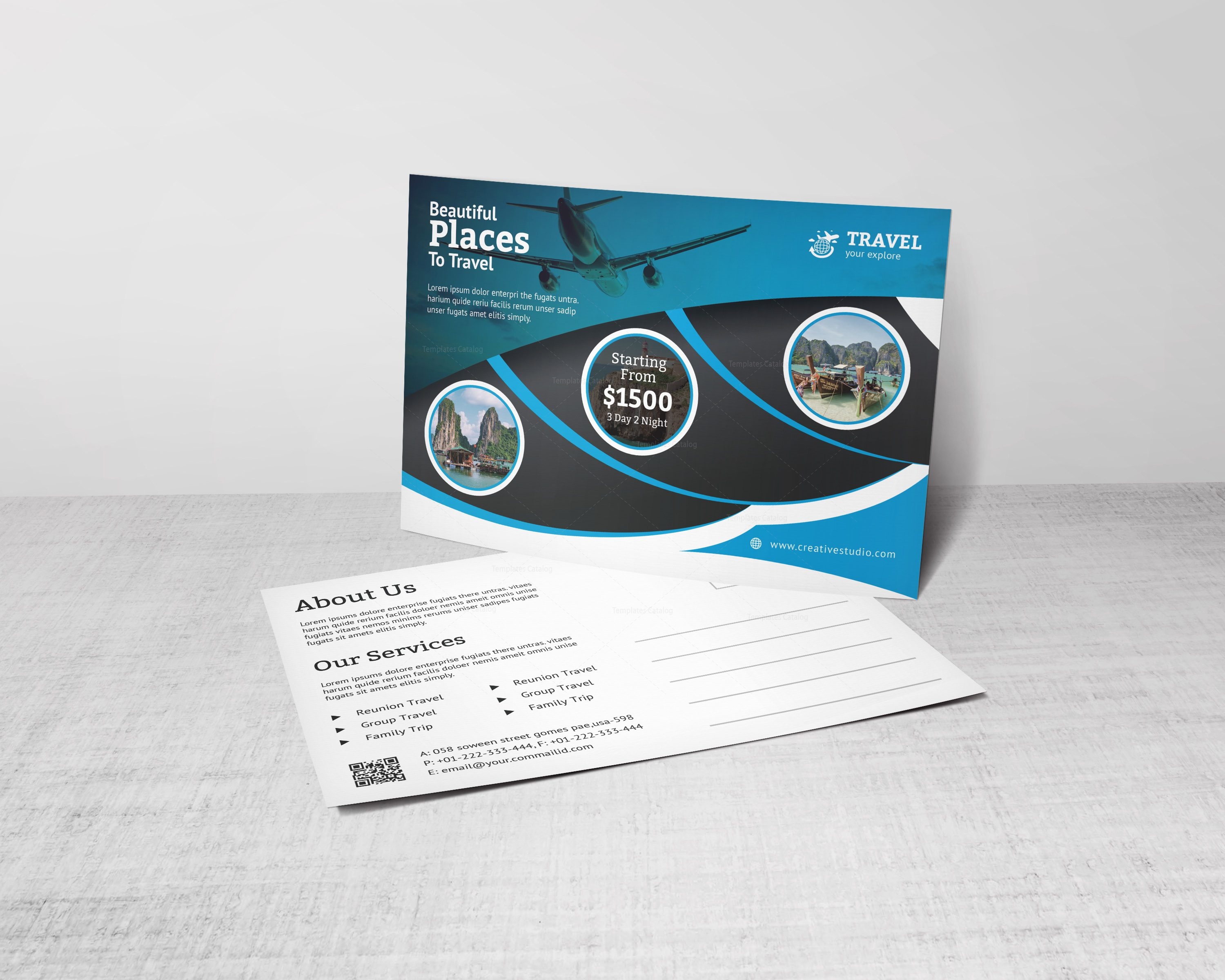 Touristic Places Travel Postcard Design Template - Graphic Templates